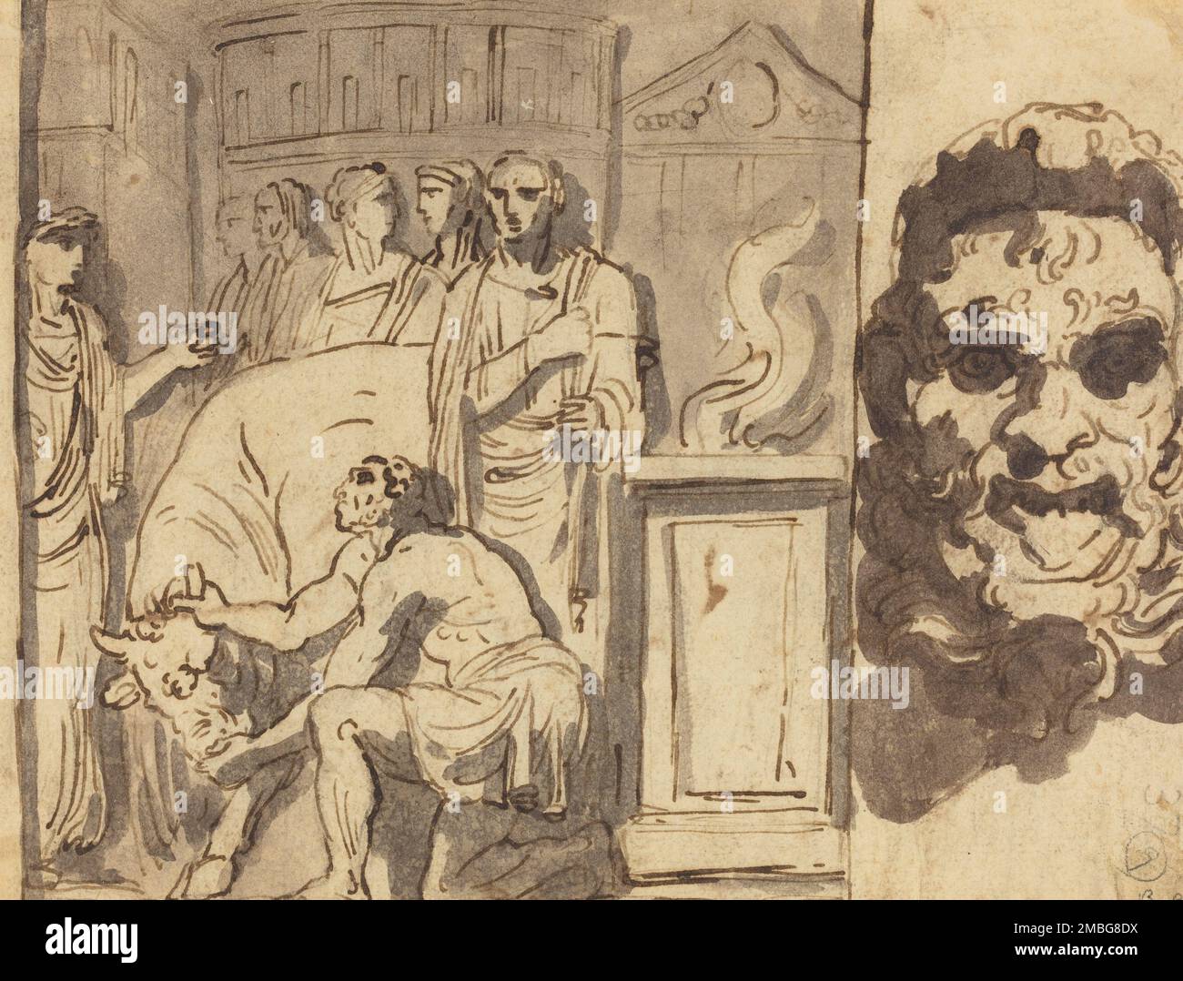 Ancient Sacrifice and Head of a Satyr Stock Photo - Alamy