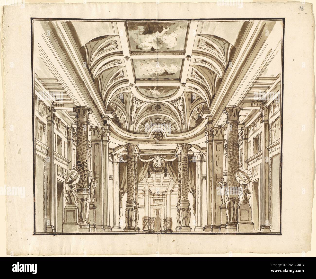 Fantasy of a Great Hall with Basketweave Columns, c. 1800 Stock Photo ...