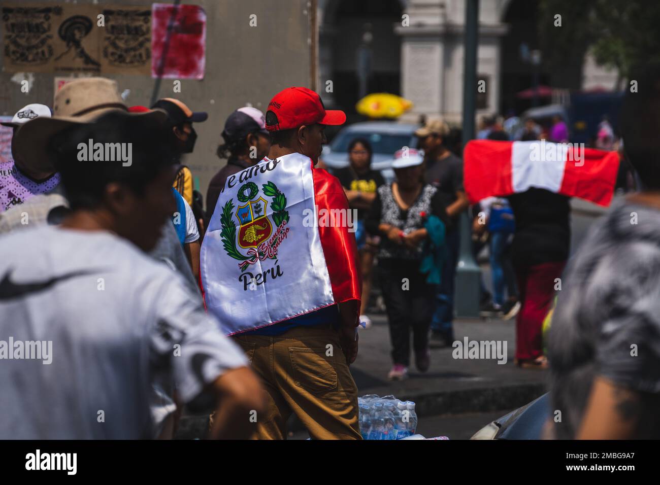 Lima, Peru - January 20, 2023: Protests on the streets of Lima Stock ...