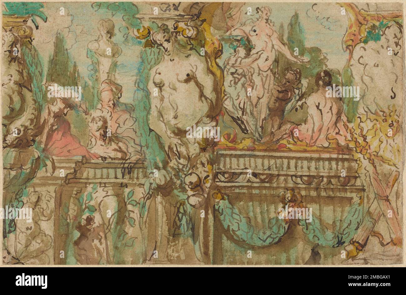 A Ceiling Design with Allegorical Figures Stock Photo - Alamy