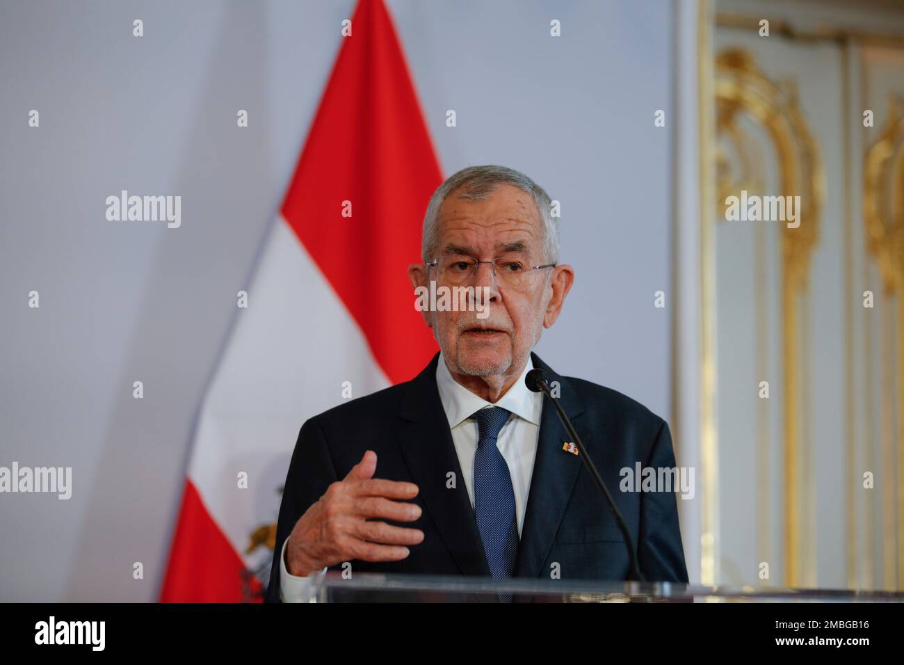 The President of Austria, Alexander Van der Bellen, attends press ...