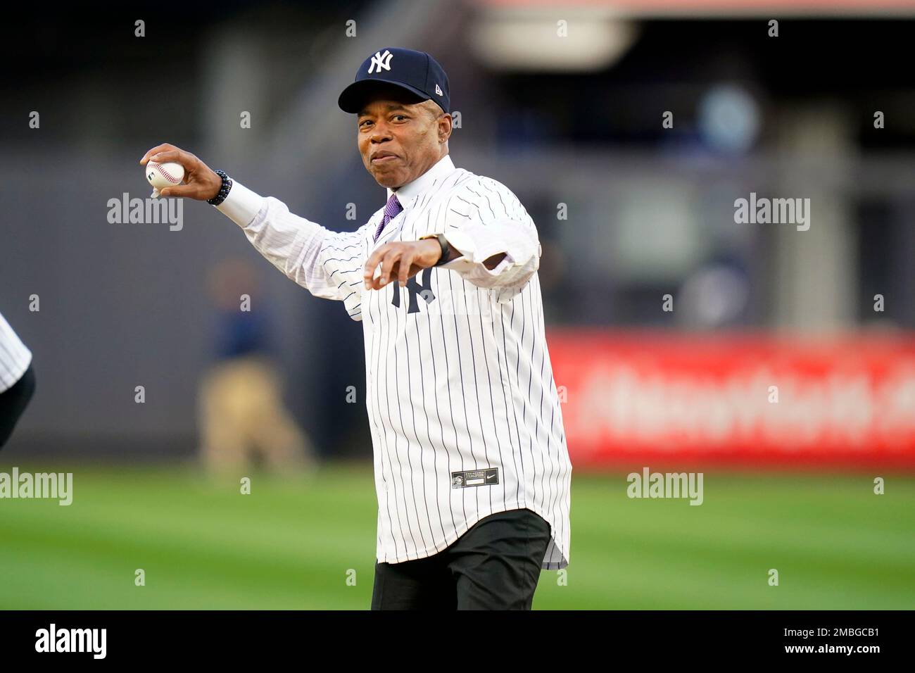 New York City Mayor Eric Adams throws out a ceremonial first pitch ...