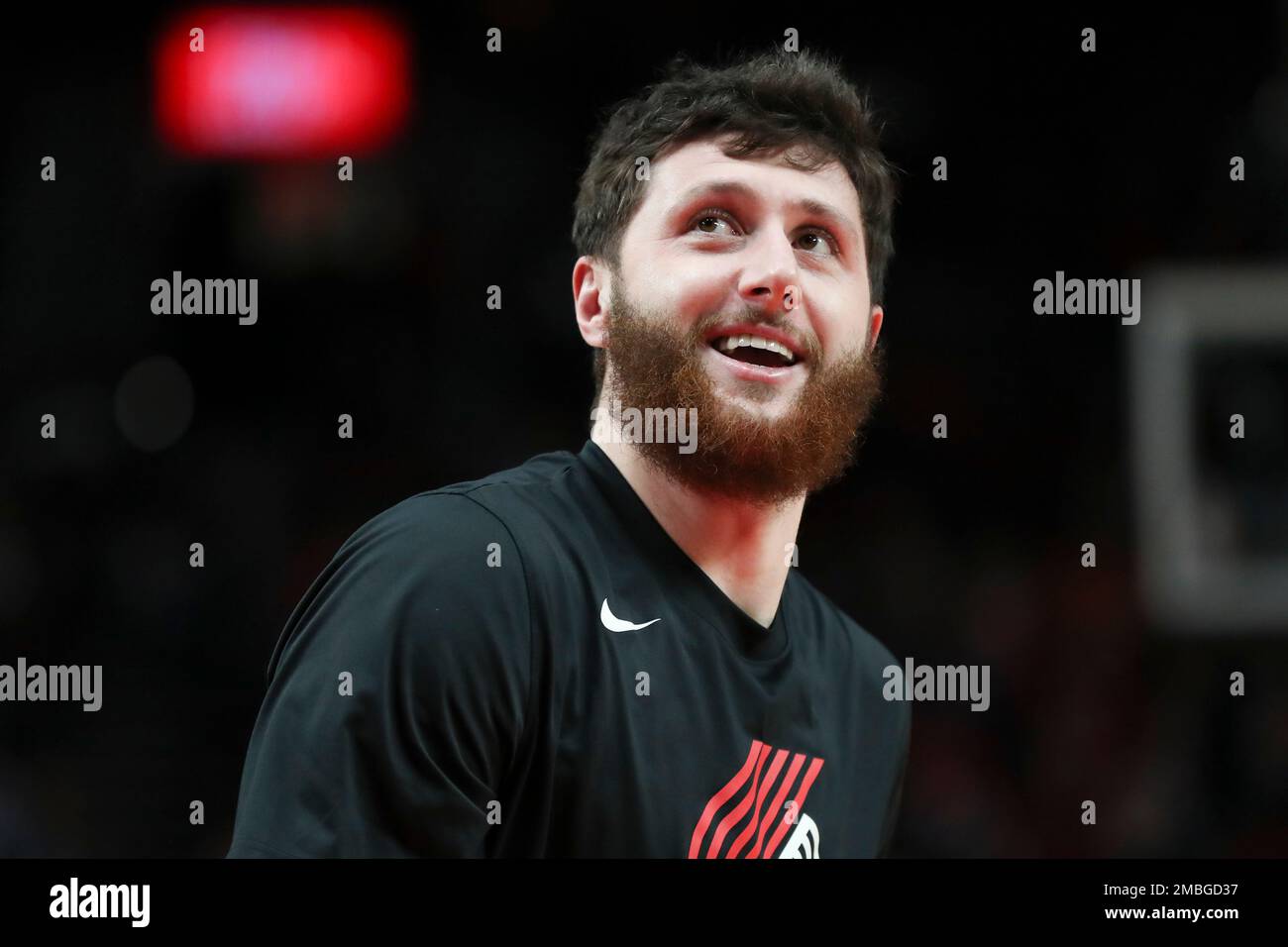 Portland Trail Blazers center Jusuf Nurkic (27) warms up before an NBA ... Portland Trail Blazers center Jusuf Nurkic (27) warms up before an NBA ...