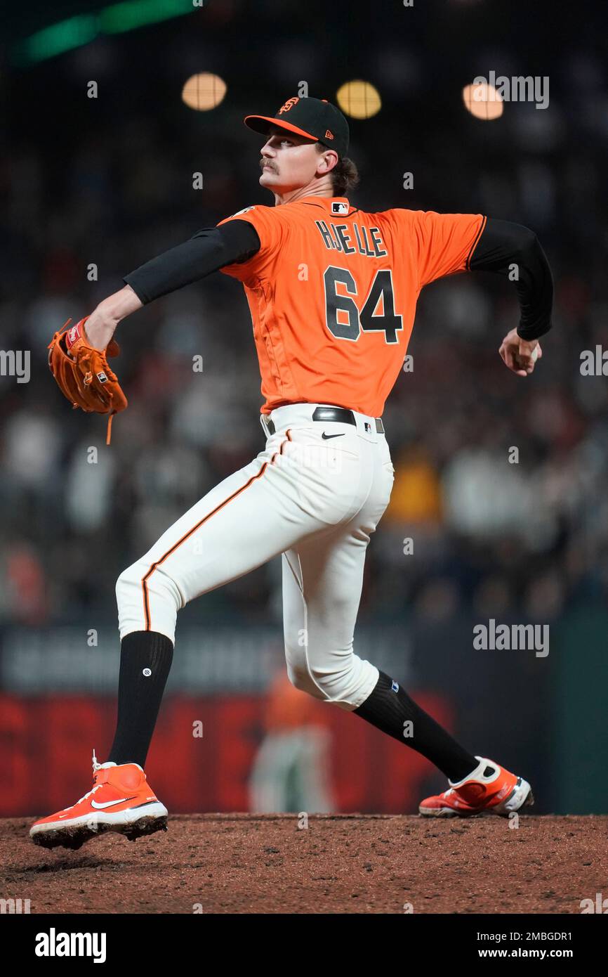 San Francisco Giants' Sean Hjelle during a baseball game against the St ...