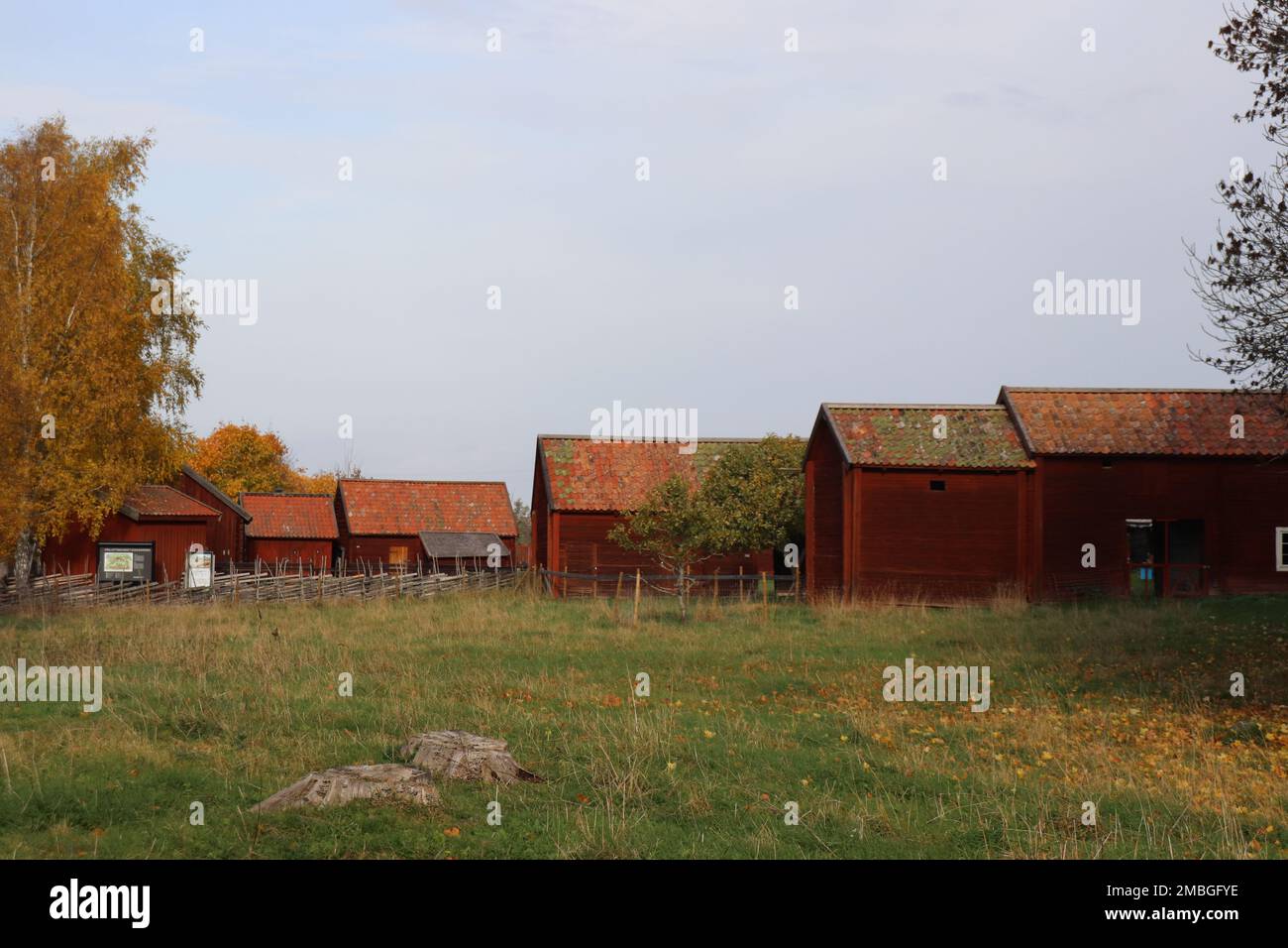 The old soldier's houses and field in Gamla Uppsala, Sweden Stock Photo ...