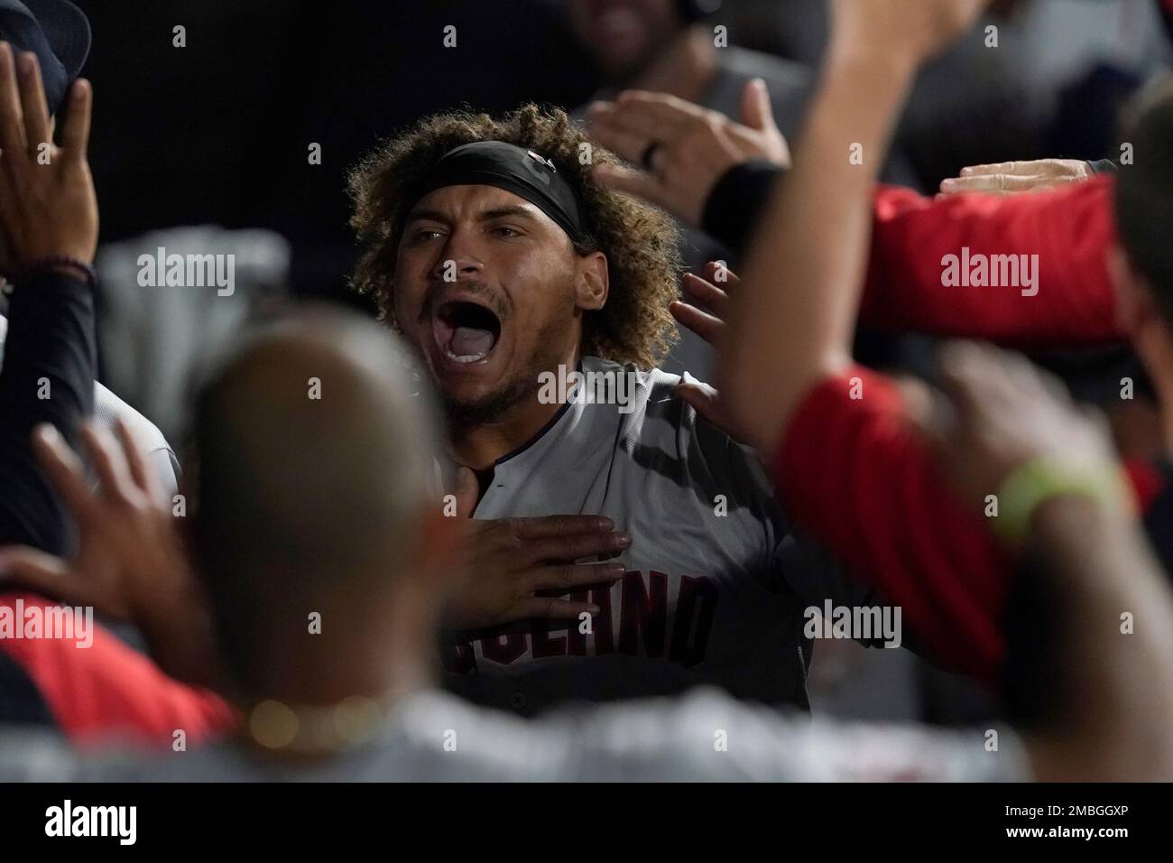 Cleveland Guardians' Josh Naylor celebrates his game tying grand slam ...