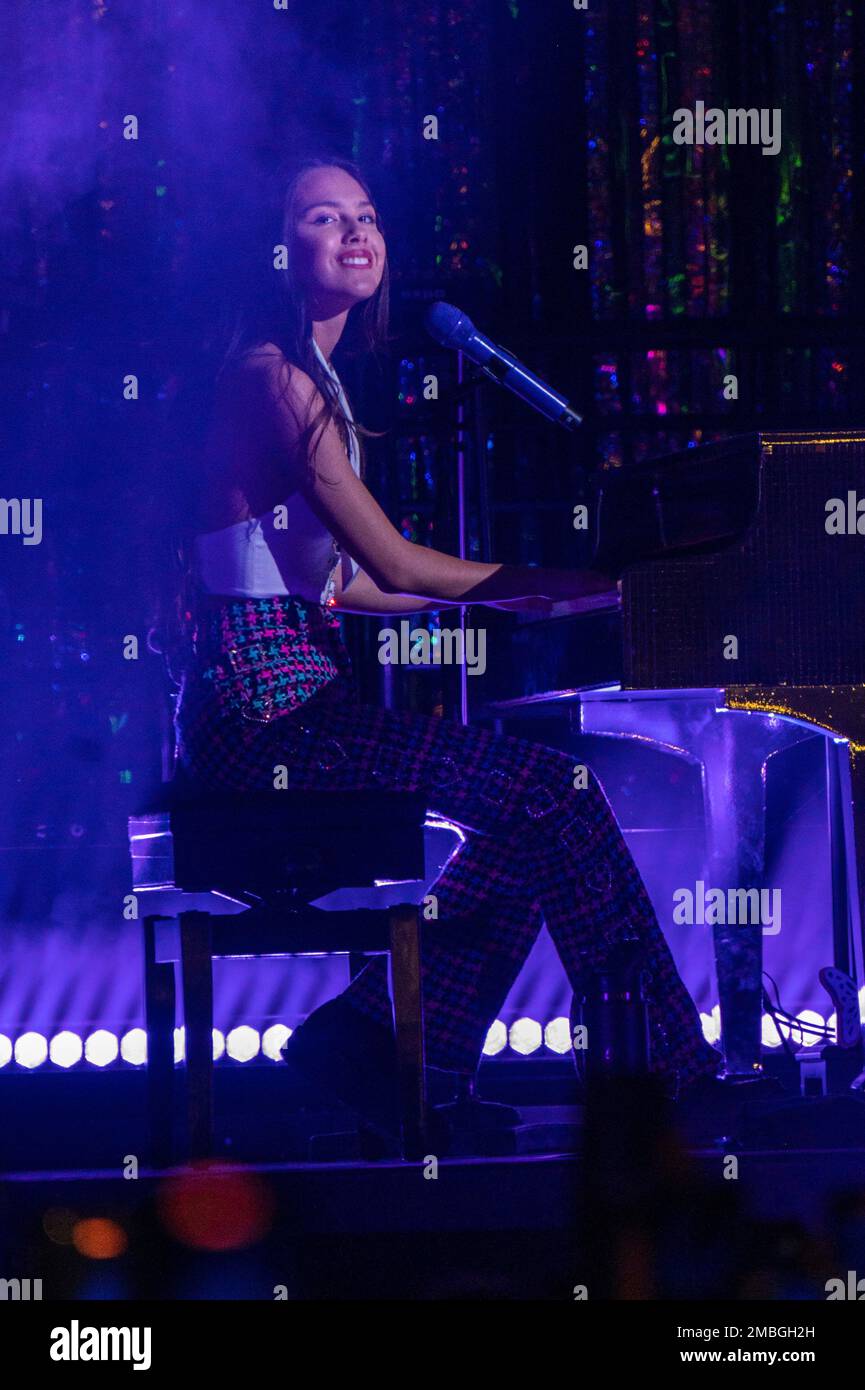 Olivia Rodrigo performs during the Sour Tour at the Coca-Cola Roxy on ...