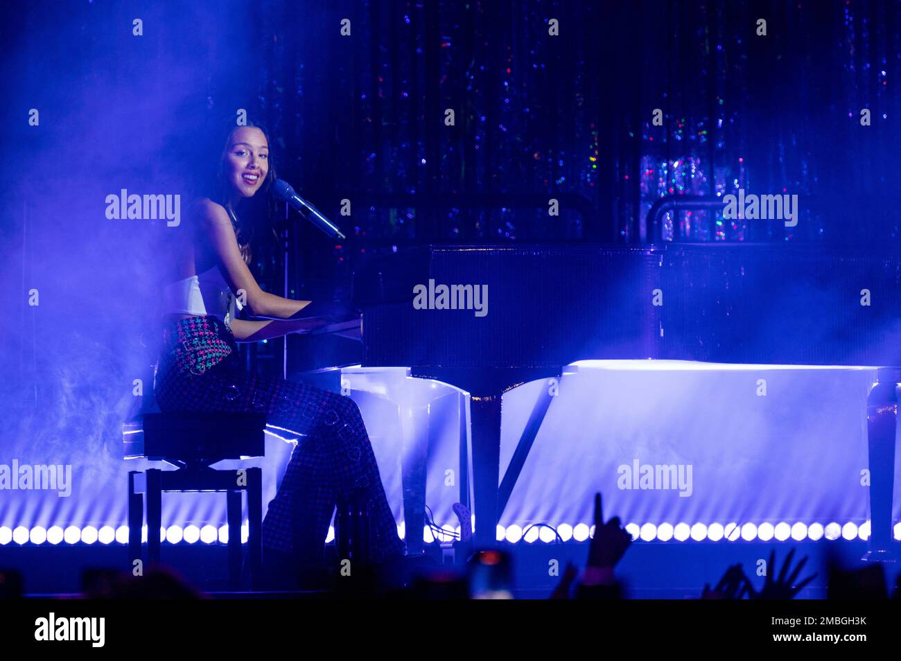 Olivia Rodrigo performs during the Sour Tour at the Coca-Cola Roxy on ...