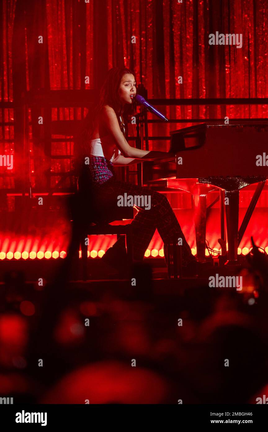 Olivia Rodrigo performs during the Sour Tour at the Coca-Cola Roxy on ...