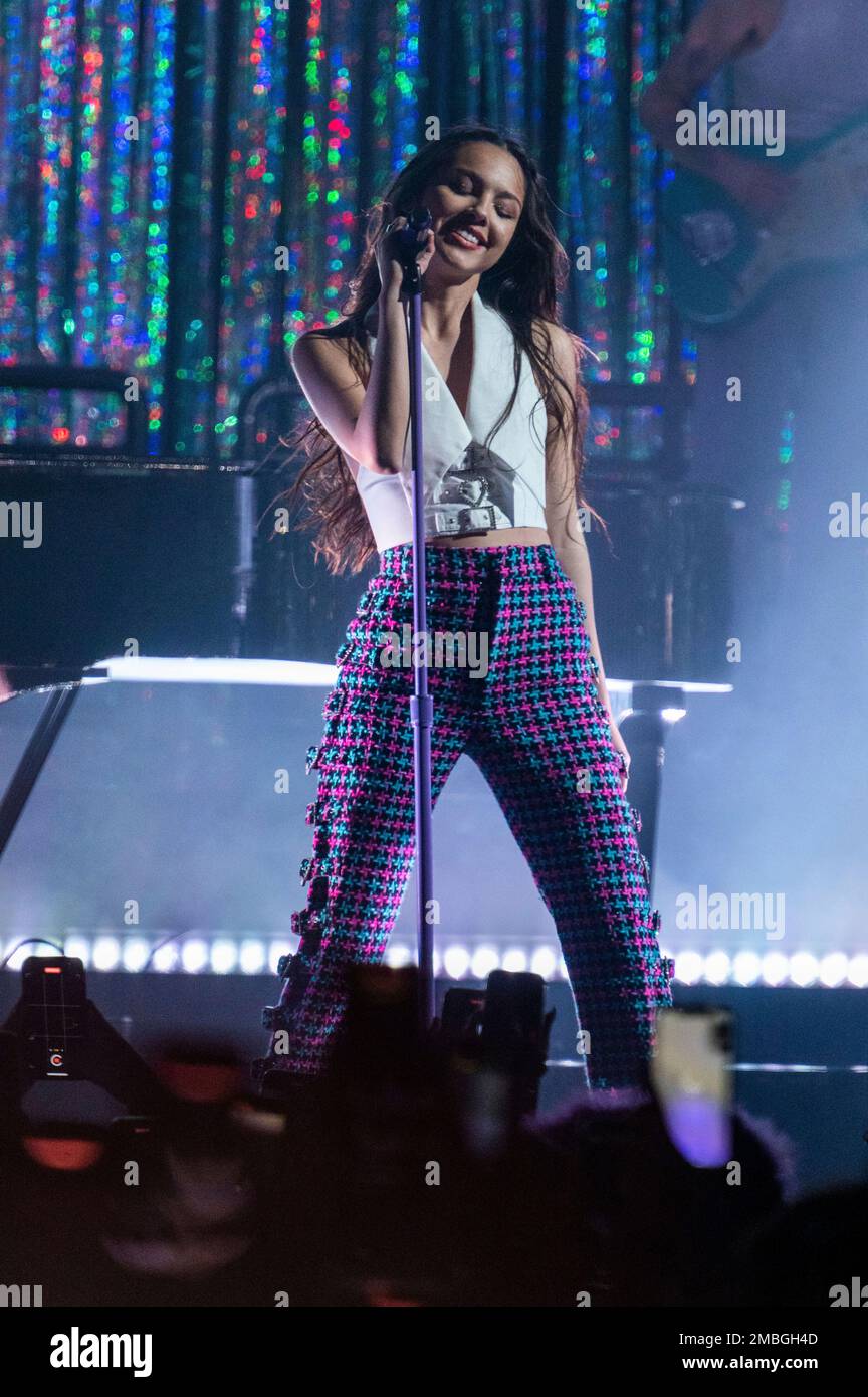 Olivia Rodrigo performs during the Sour Tour at the Coca-Cola Roxy on ...