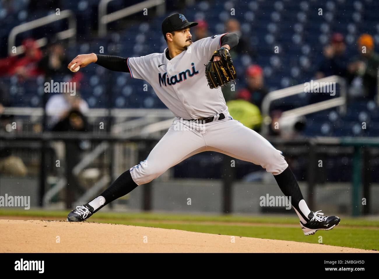 FILE - Miami Marlins starting pitcher Pablo López throws during the ...