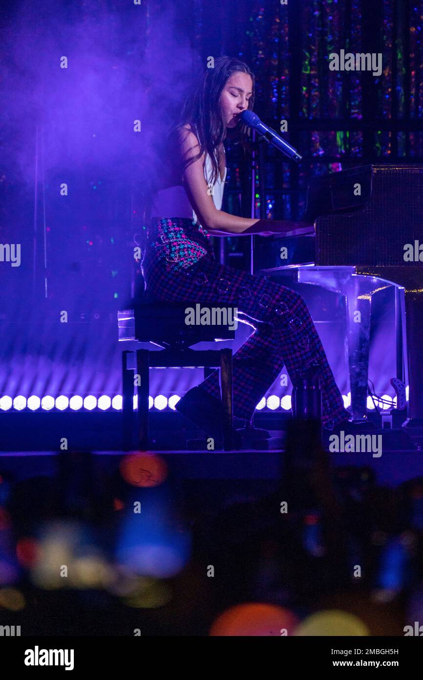 Olivia Rodrigo performs during the Sour Tour at the Coca-Cola Roxy on ...
