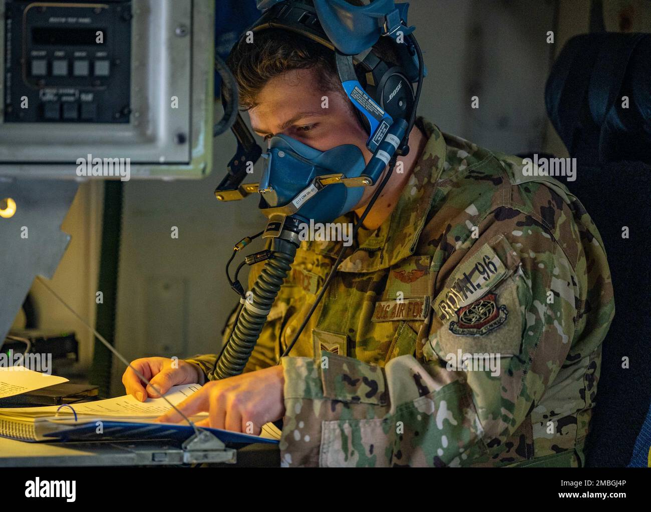 Staff Sgt. Daniel Lawrence, 3rd Airlift Squadron loadmaster, tests an ...