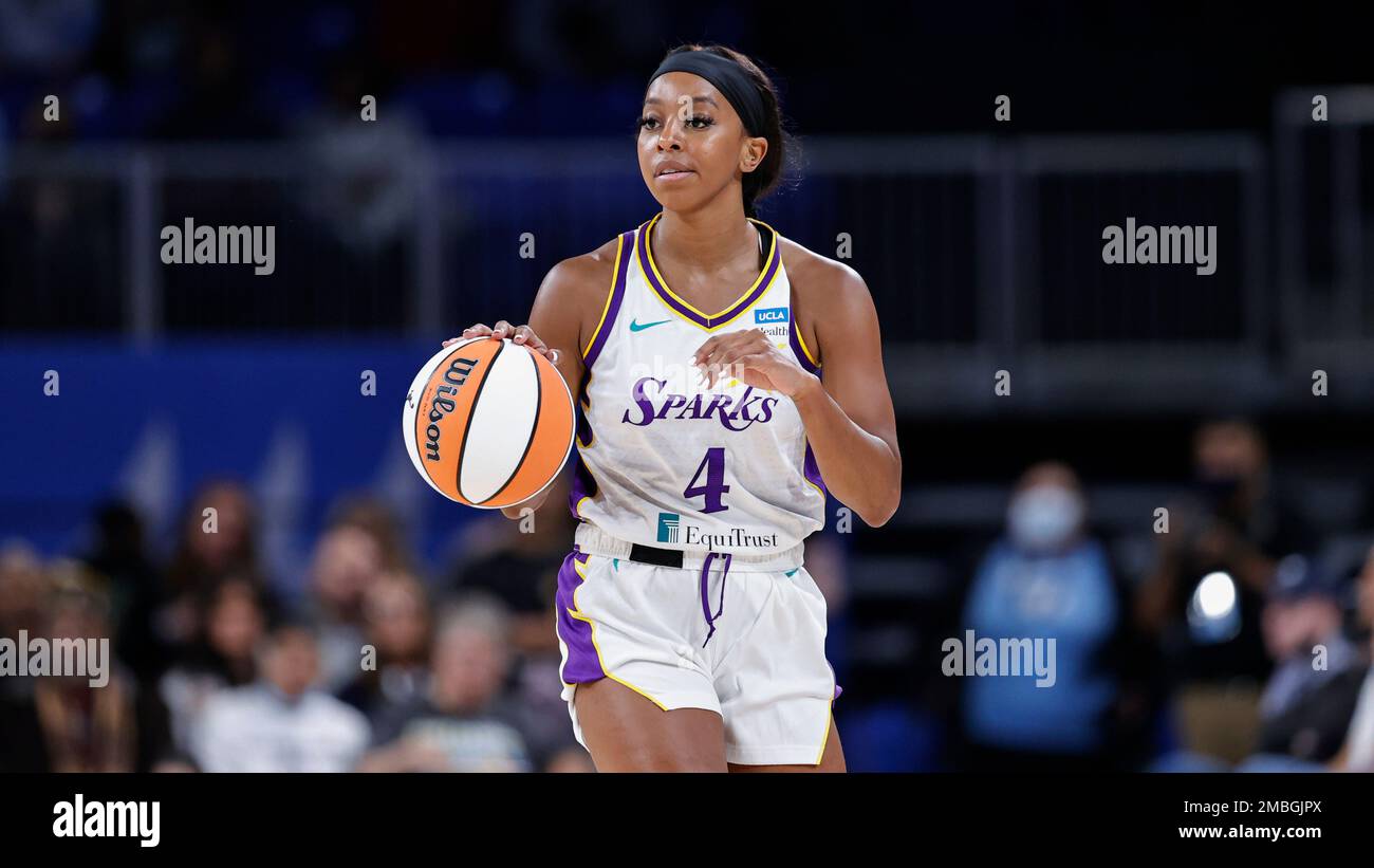 Los Angeles Sparks guard Lexie Brown brings the ball up court against ...