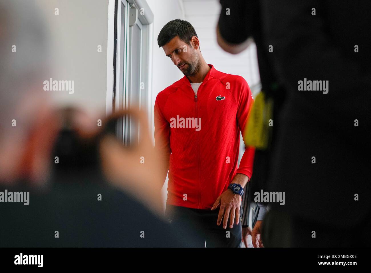 Novak Djokovic arrives at a press conference at the Italian Open tennis ...