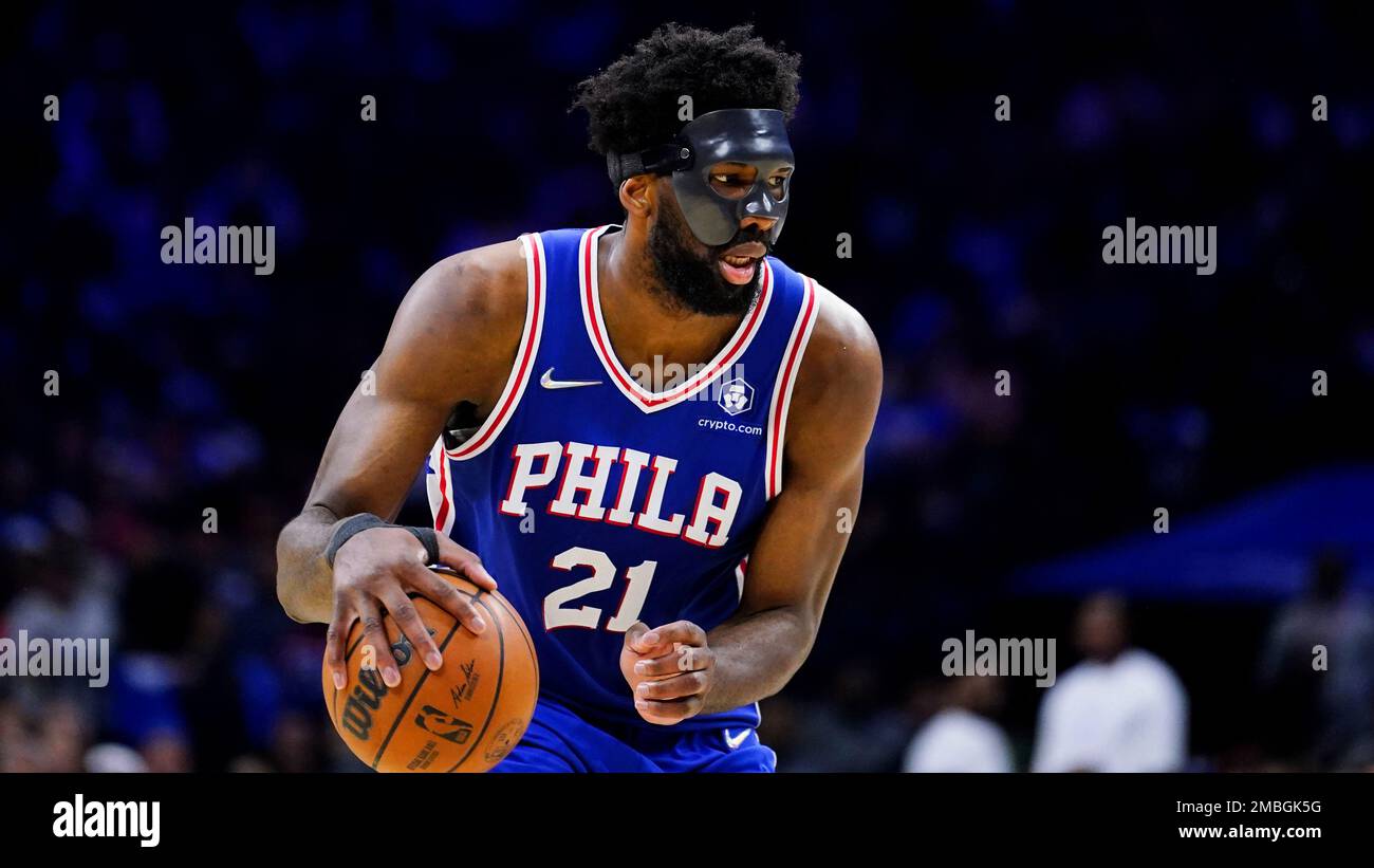 Philadelphia 76ers' Joel Embiid plays during the second half of Game 3 ...