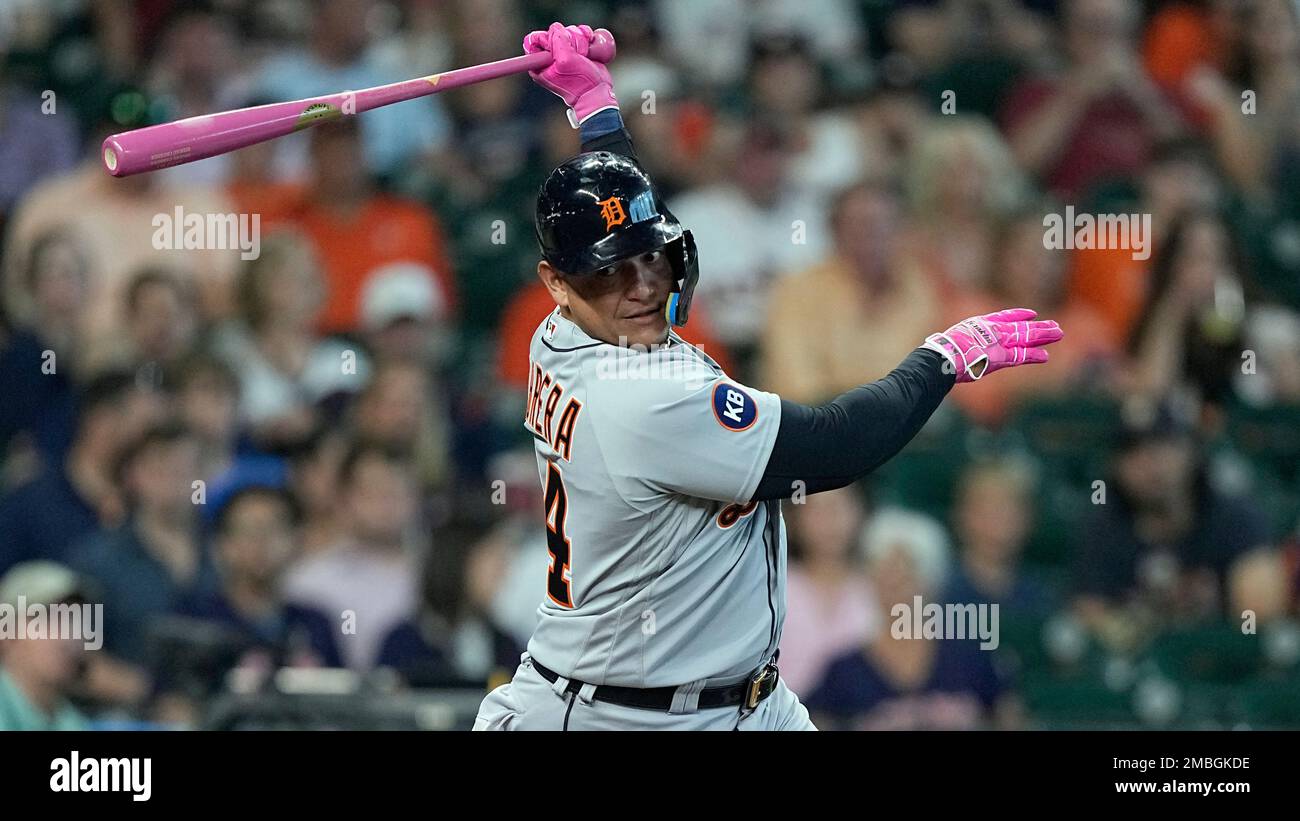 Detroit Tigers' Miguel Cabrera bats against the Houston Astros during ...