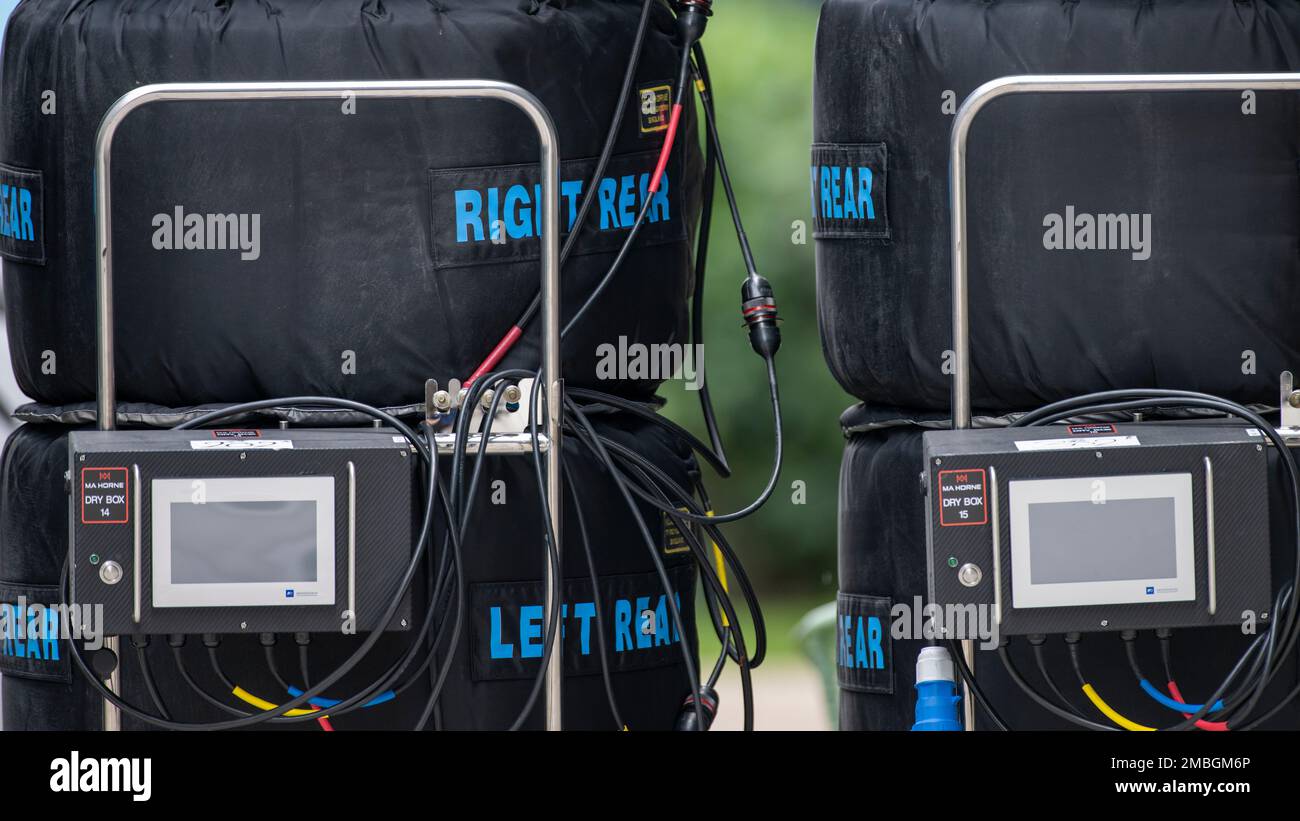 A stack of tires at the Formula One Miami Grand Prix in Miami Gardens ...