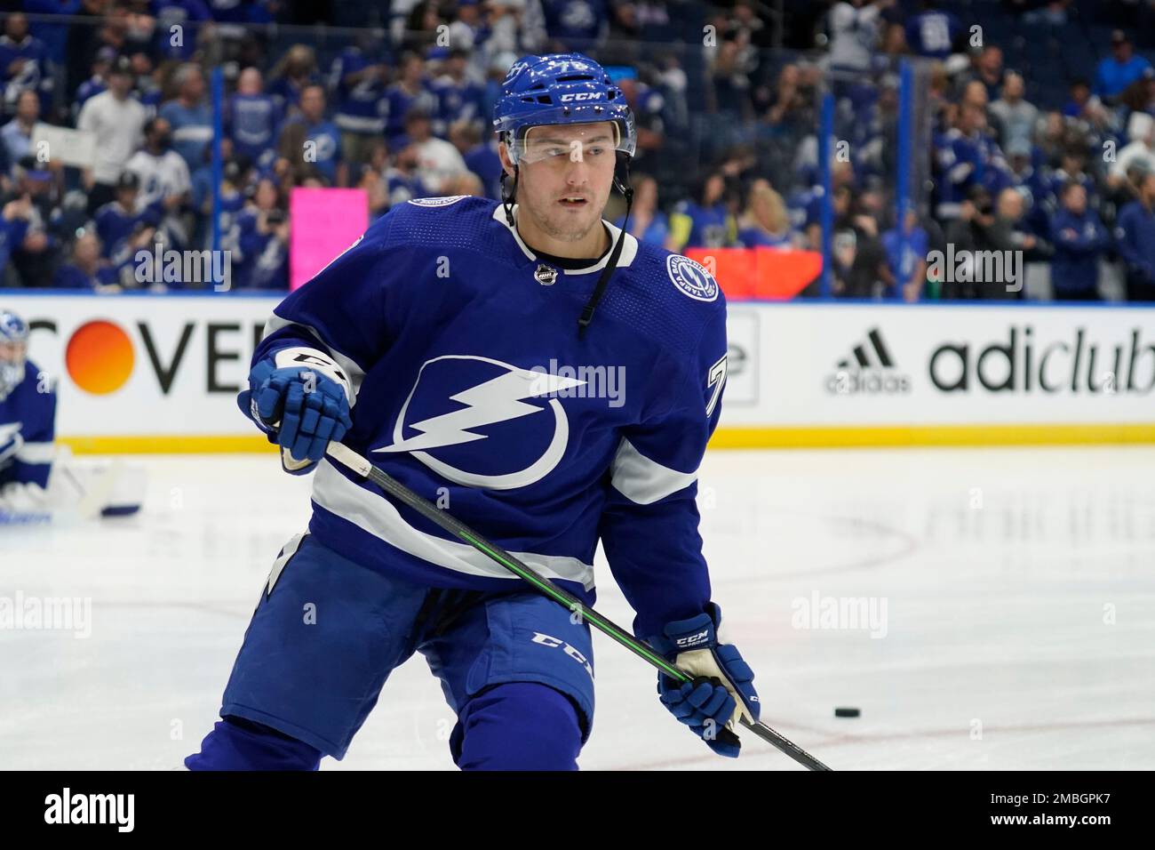 Tampa Bay Lightning center Ross Colton (79) before Game 4 of an NHL ...