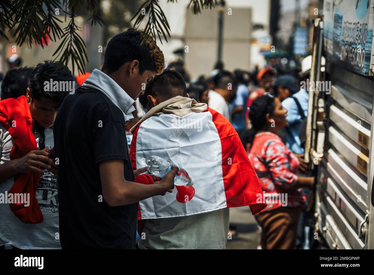 Lima, Peru - January 20, 2023: Protests on the streets of Lima Stock ...