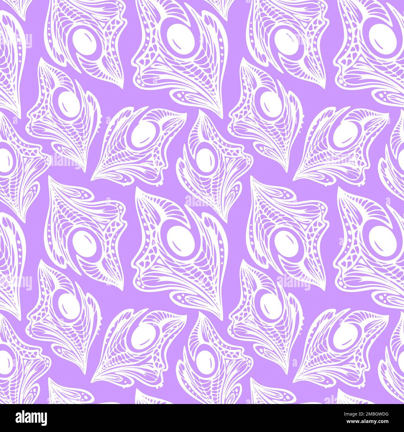 seamless pattern of white abstract decorative elements on a purple ...