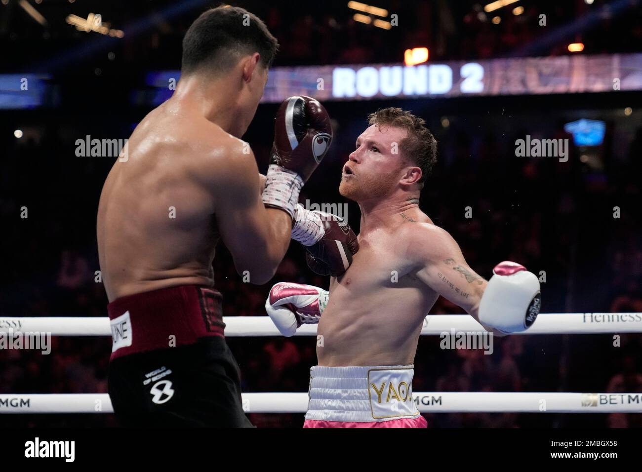 Canelo Alvarez, right, of Mexico, fights against Dmitry Bivol, of ...