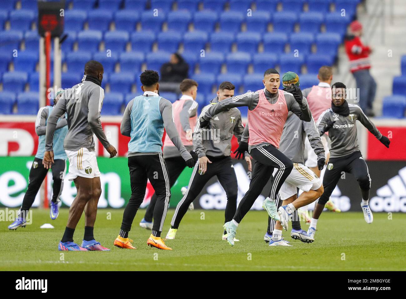 Portland Timbers players warm up before an MLS soccer match against the ...