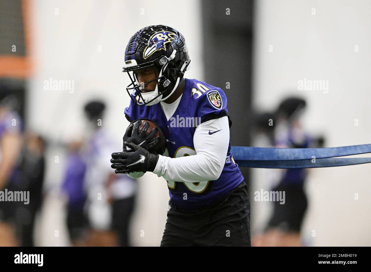 Baltimore Ravens running back Tyler Badie during an NFL football rookie ...