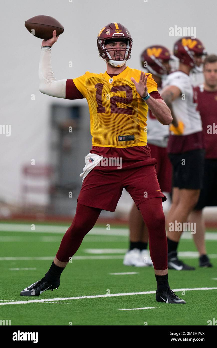 Washington Commanders quarterback Cole Kelley throws the ball during ...