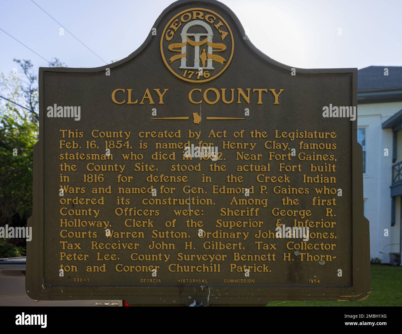 Fort Gaines, Georgia, USA - April 19, 2022: Plaque tells the history of Clay County Stock Photo ...