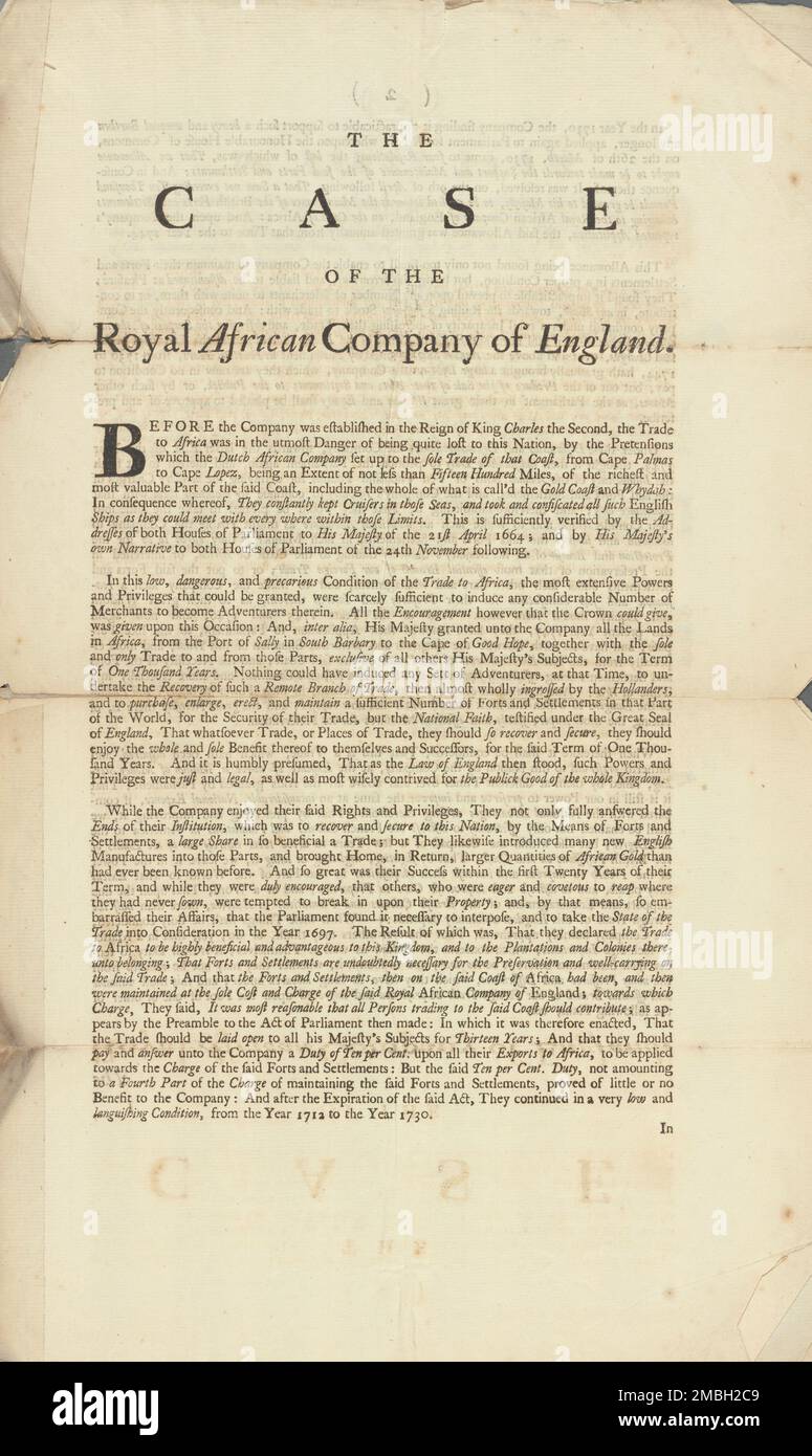 The case of the Royal African Company of England, 1747-04-30. The Royal ...