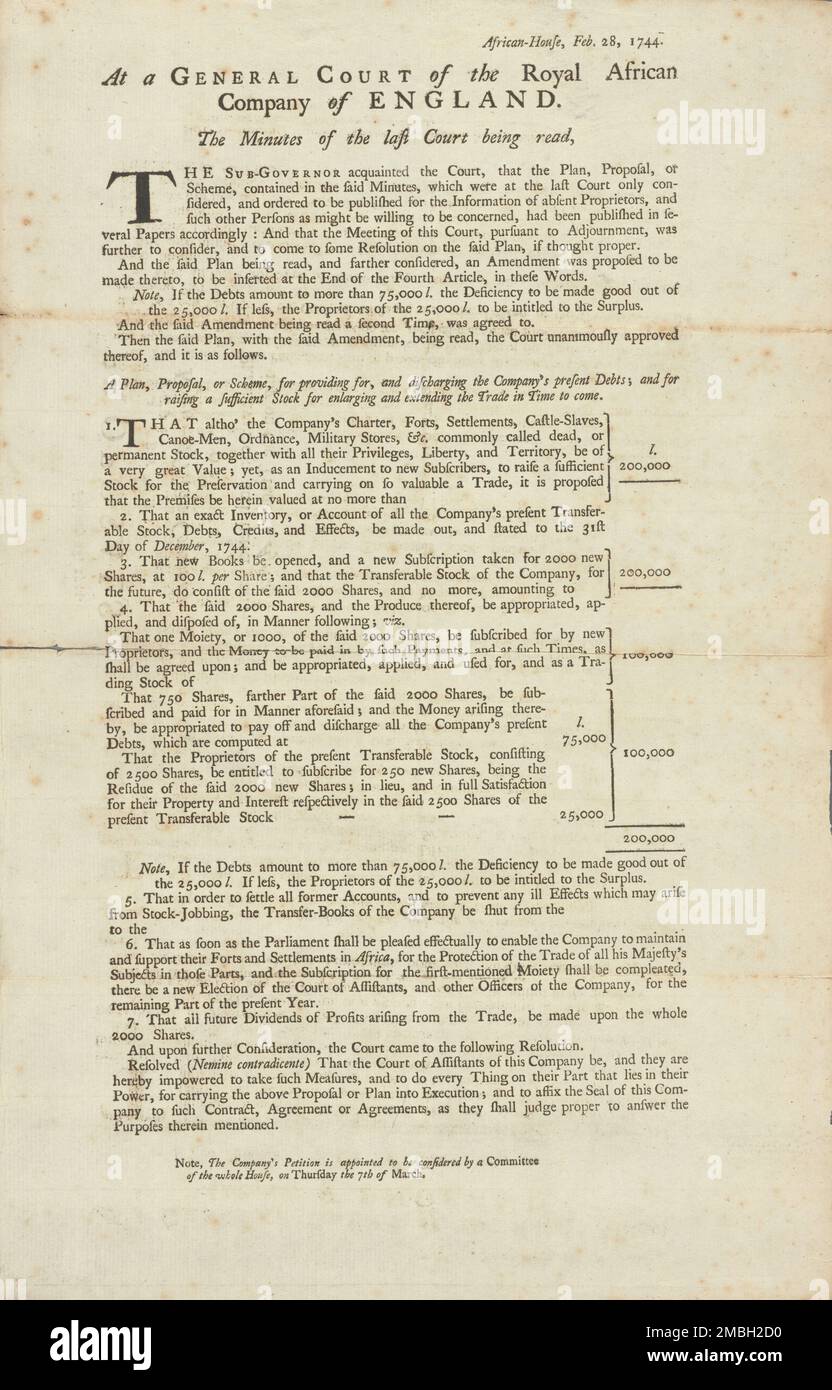 At a General Court of the Adventurers of the Royal African Company of ...