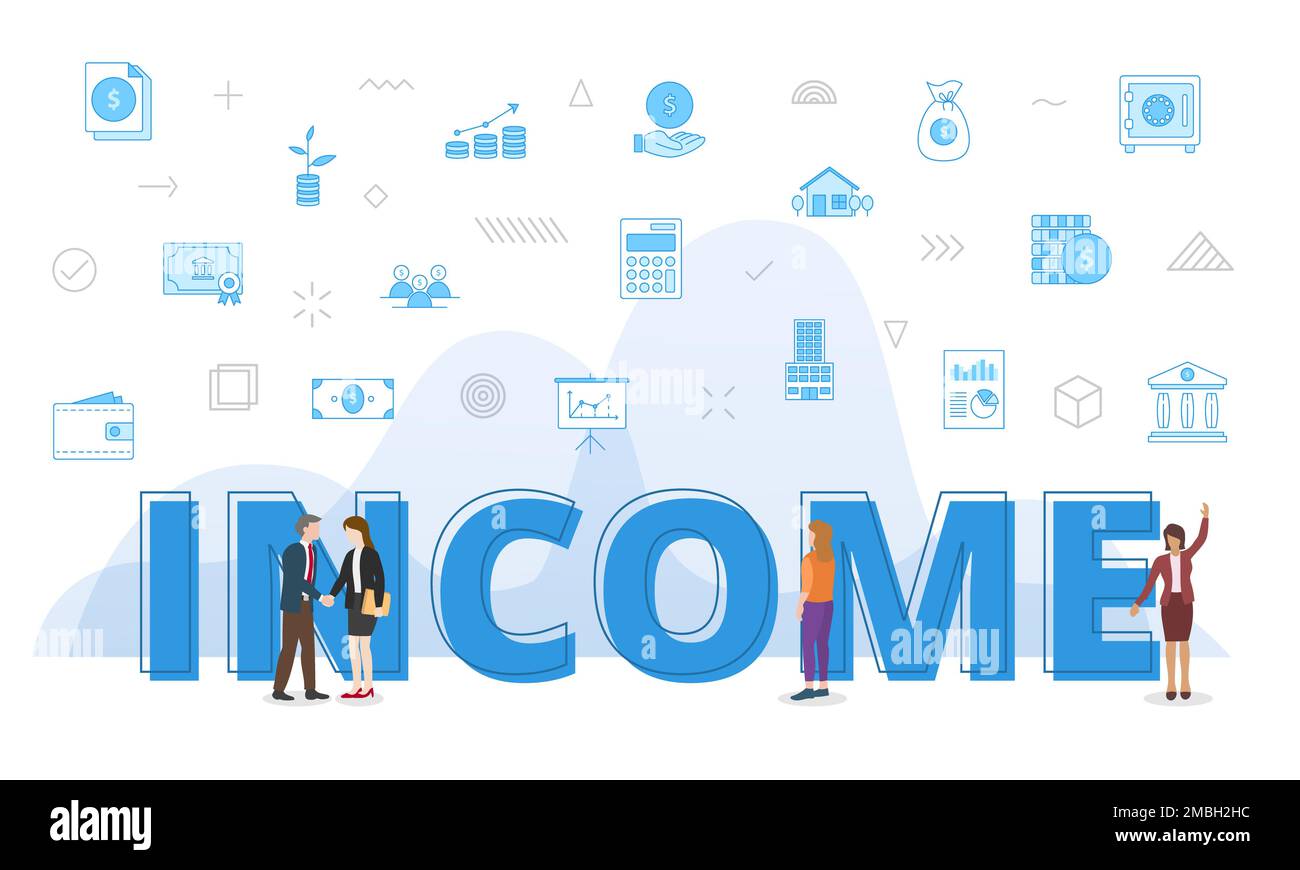business income concept with big words and people surrounded by related ...