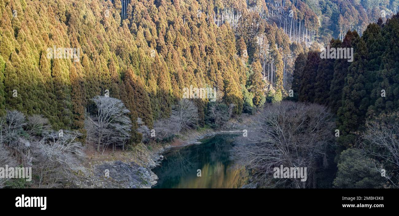 A view of the Oi River valley west of Kyoto from a JR West train on the ...