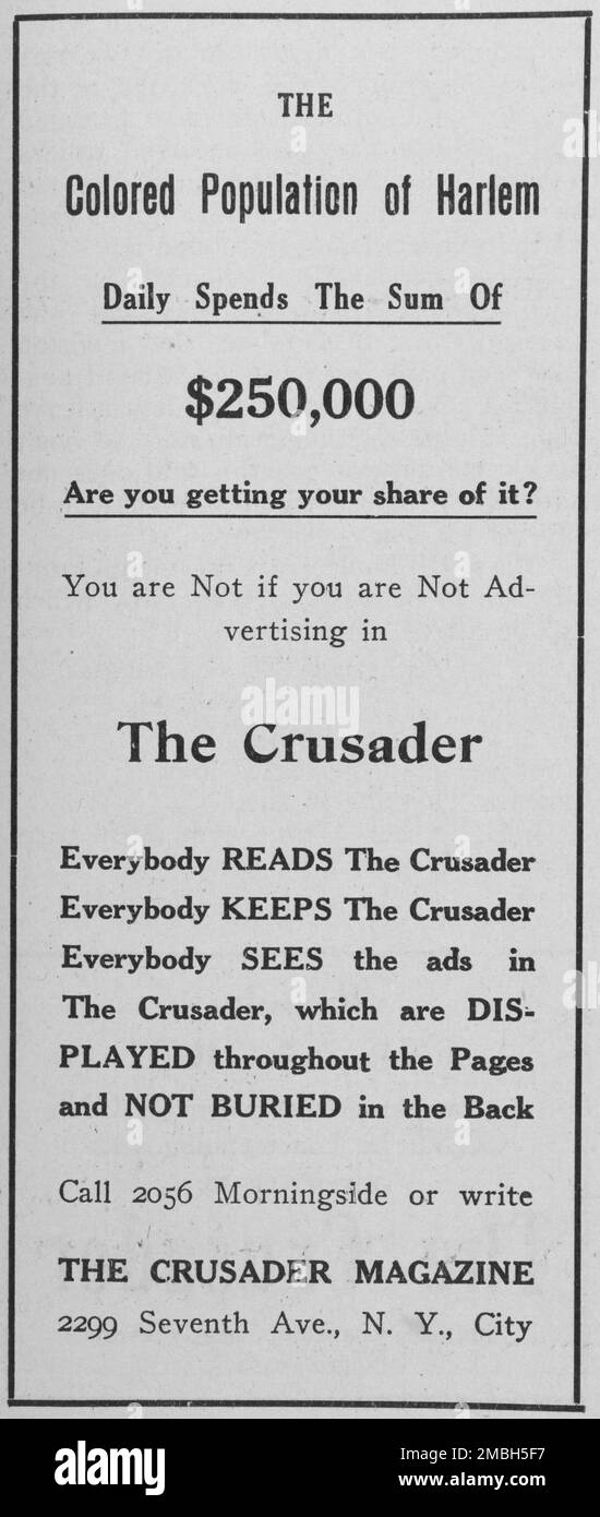 The Colored population of Harlem; The Crusader Magazine, 1918-1922 ...