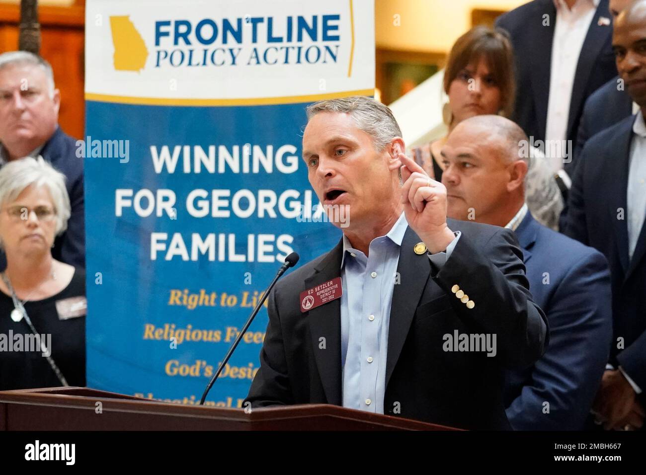 Rep. Ed Setzler, R-Acworth, speaks during a rally against abortion ...