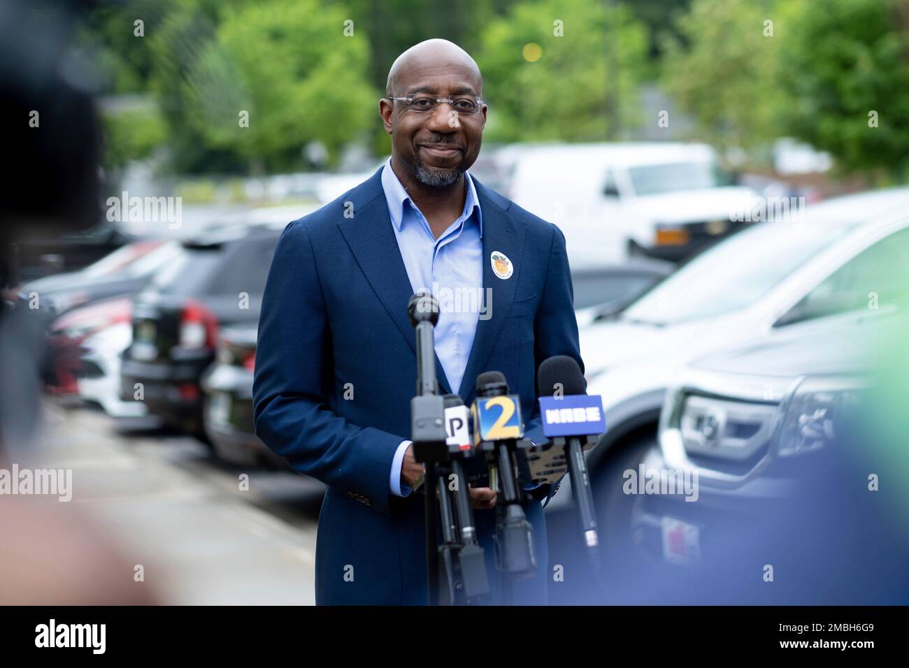 U.S. Sen. Rev. Raphael Warnock speaks to journalists after voting ...