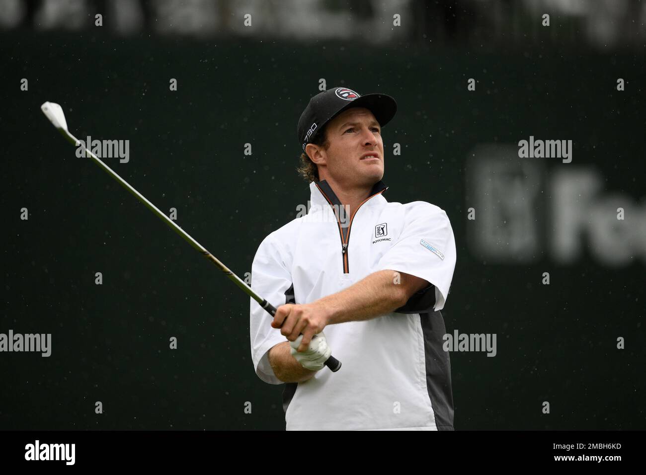 Drew Nesbitt, of Canada, hits off the 17th tee during the second round ...