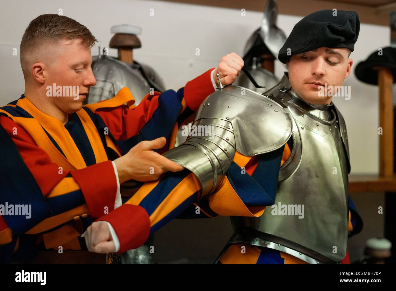 Vatican Swiss Guards prepare prior to their swearing-in ceremony, at ...