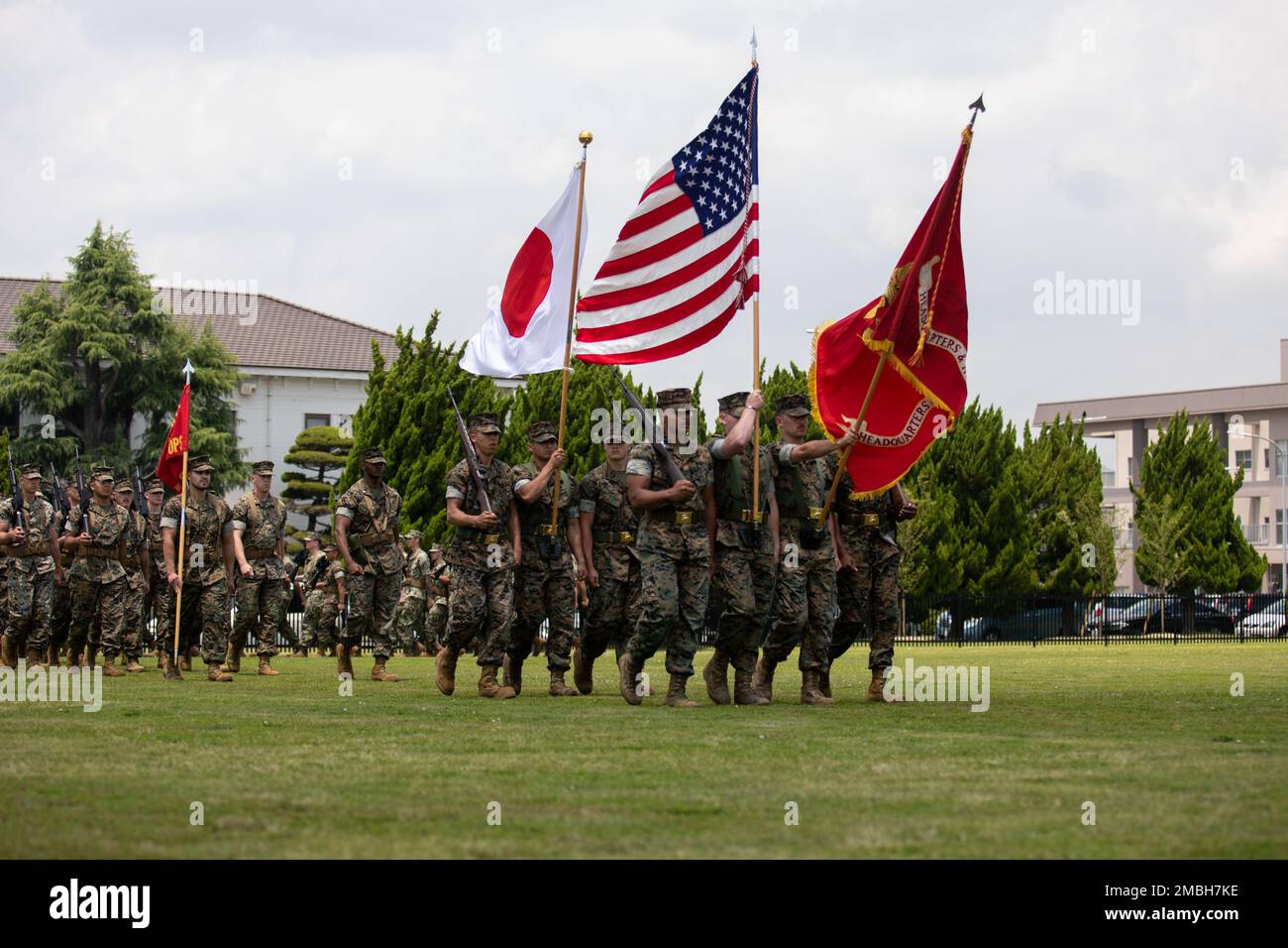 U.S. Marines and Sailors participate in a change of command ceremony at ...