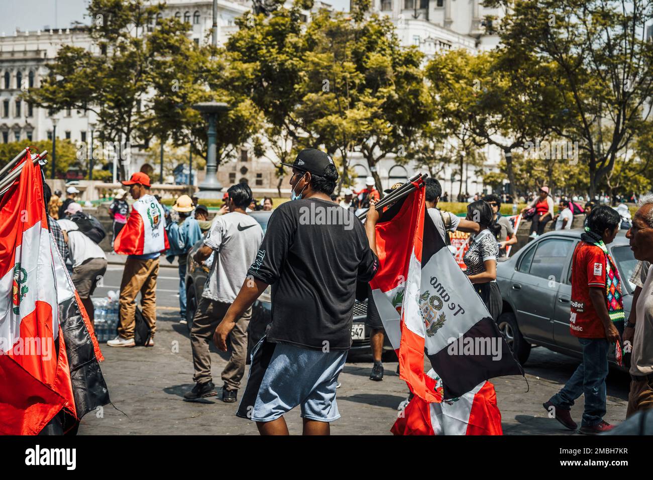 Lima, Peru - January 20, 2023: Protests on the streets of Lima Stock ...