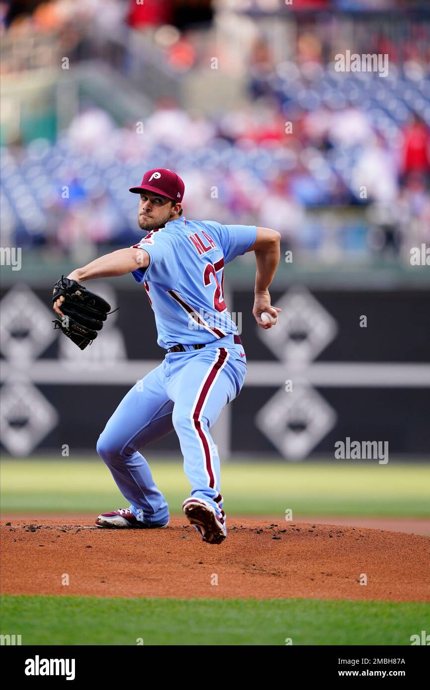 Philadelphia Phillies' Aaron Nola plays during a baseball game ...
