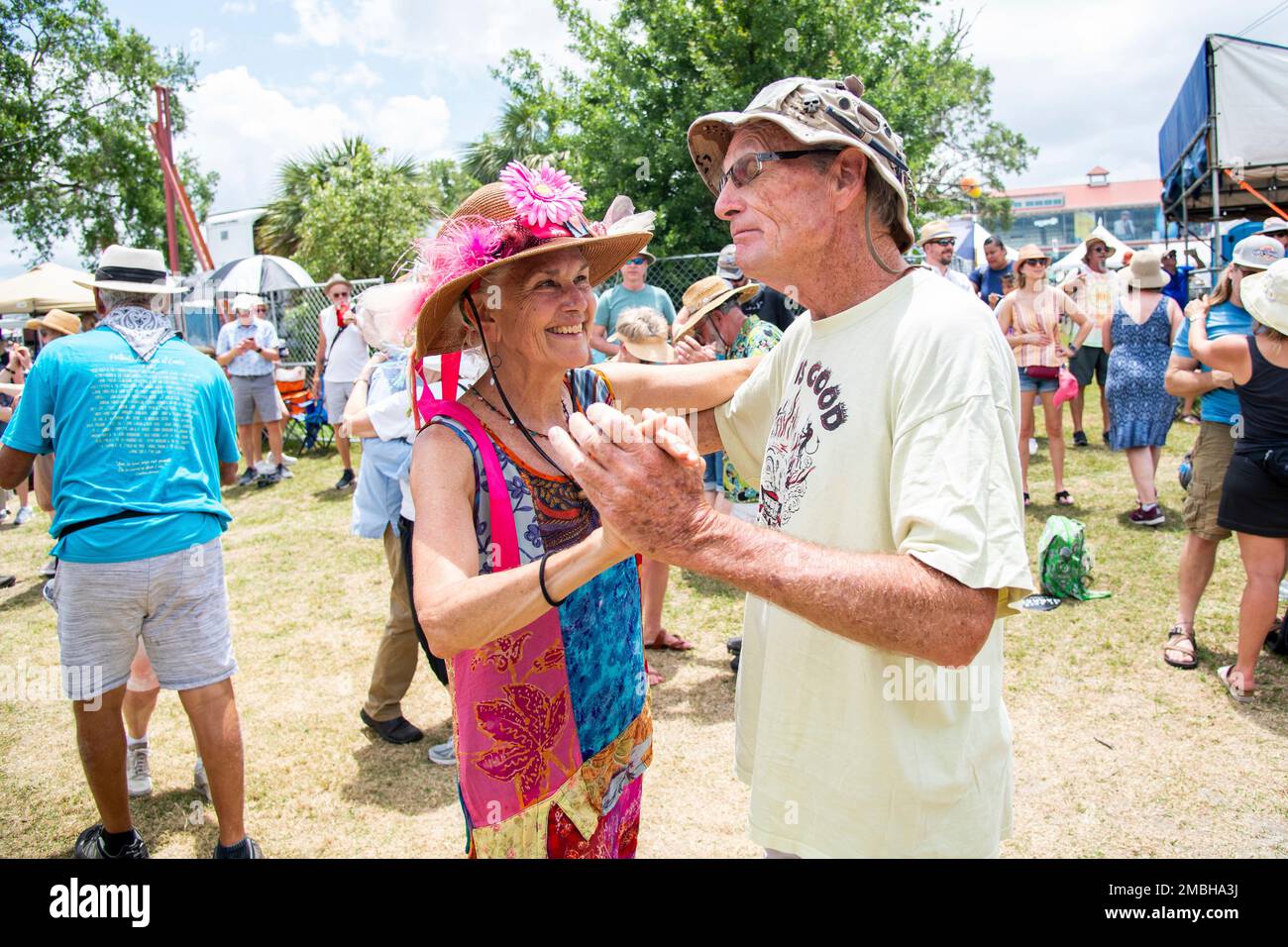 Festivalgoers are seen at the New Orleans Jazz and Heritage Festival ...