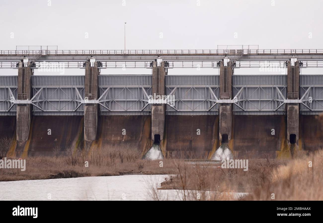 Water flows out of the Rockwall-Forney Dam in Forney, Texas, Wednesday ...