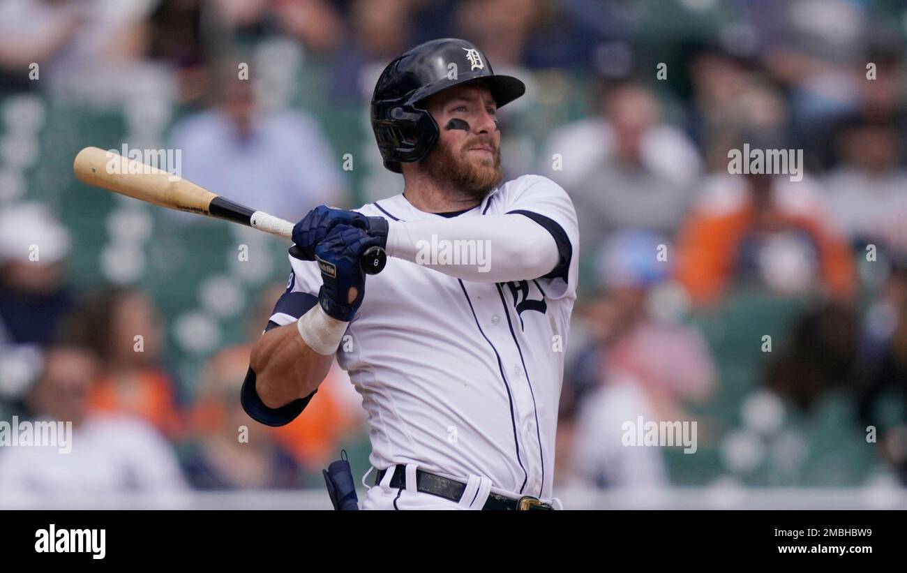 Detroit Tigers' Robbie Grossman plays during the first baseball game of ...