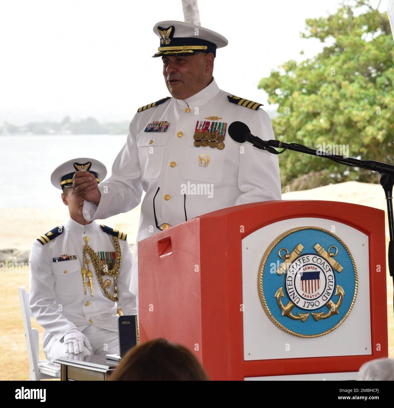 Capt. Jose E. Diaz addresses the audience during the unit's change of ...