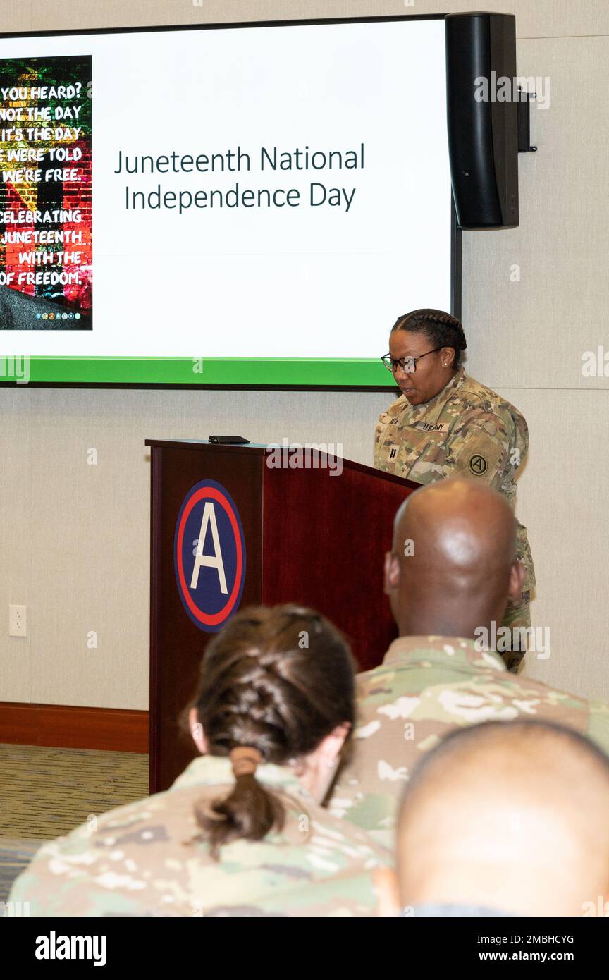 U.S. Army Central, HSC Company Commander, Cpt. Leslie Amaya, reads the ...