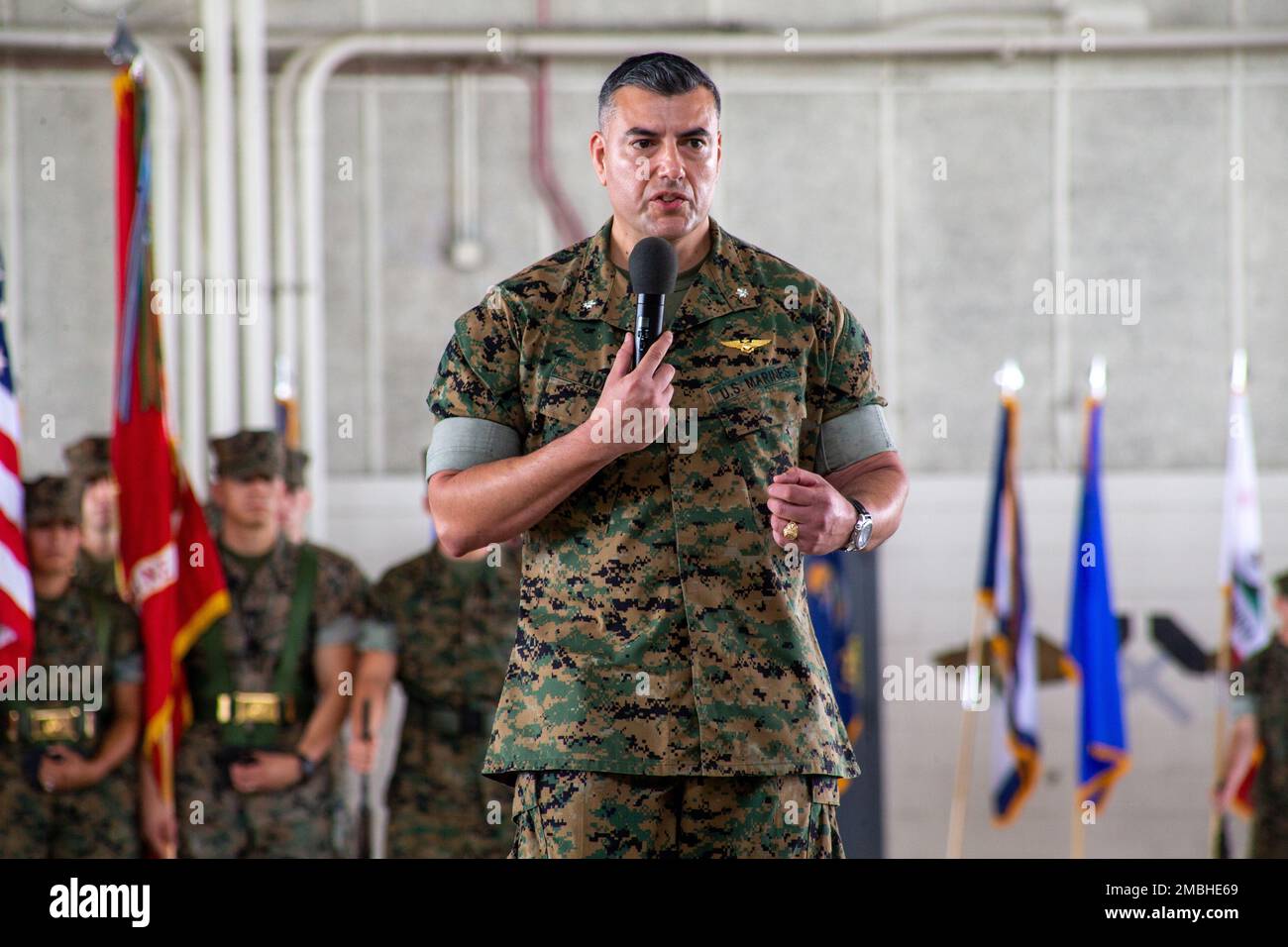U.S. Marine Corps Lt. Col. Julian Flores gives his departing remarks ...