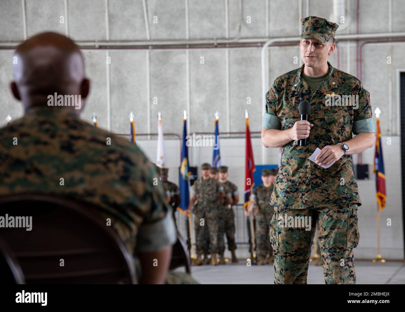 U.S. Marine Corps Lt. Col. Tyler Burnham addresses his new command for ...