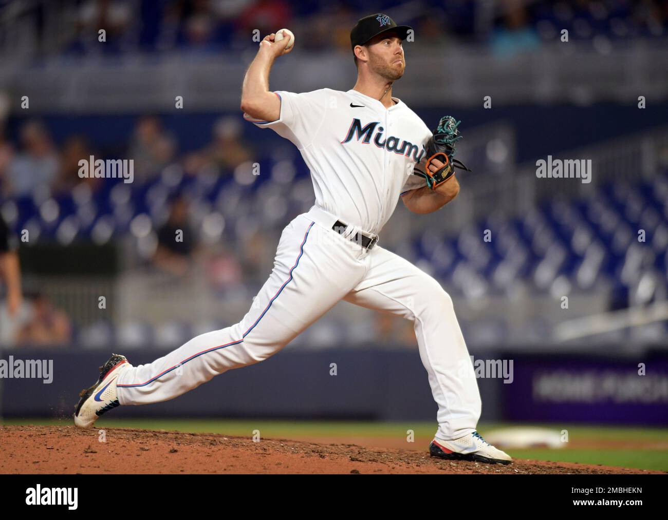 Miami Marlins relief pitcher Anthony Bender (55) delivers during the ...